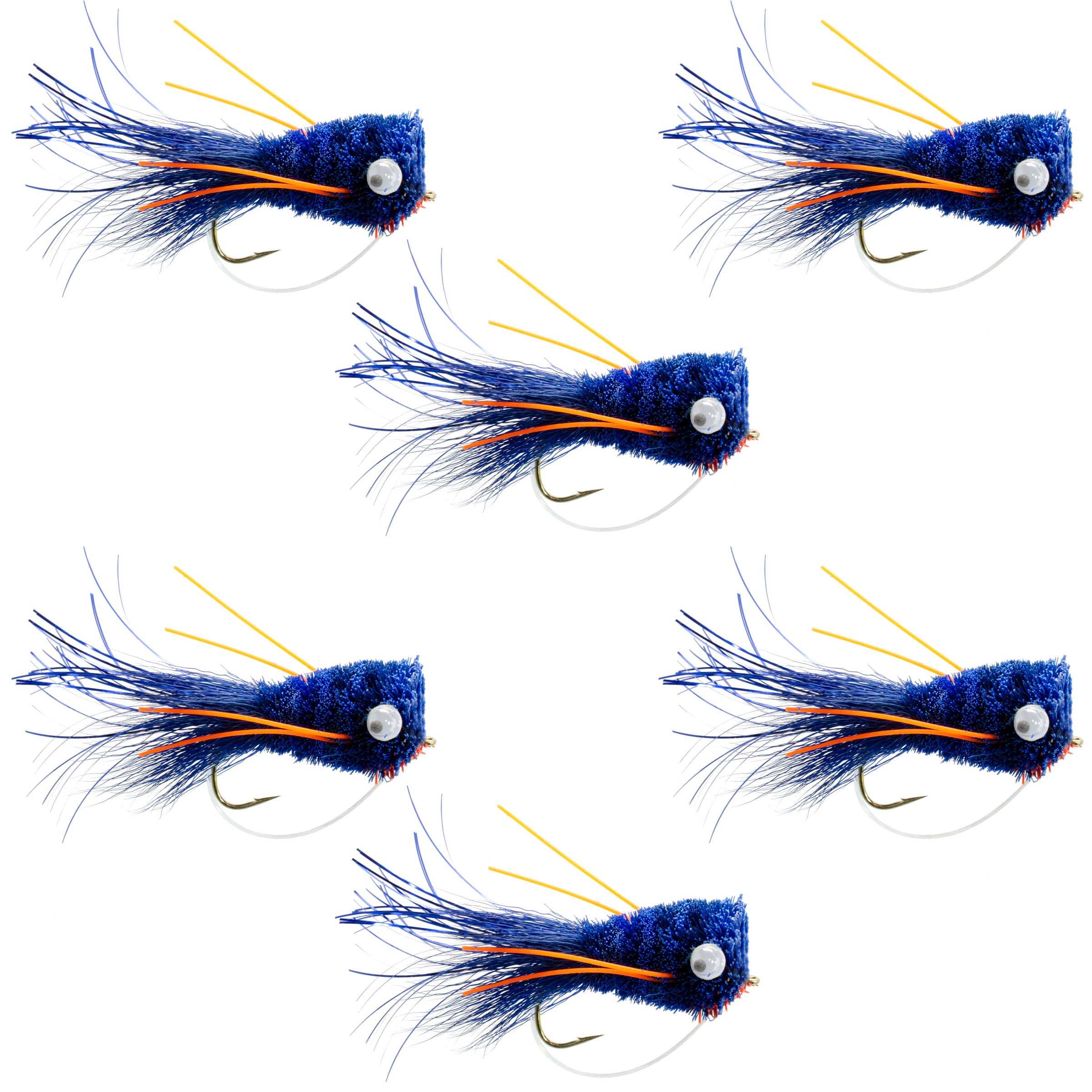 Deer Hair Popper Blue/Orange Hook Size 6 - Wholesale Bass Flies Per 1/
